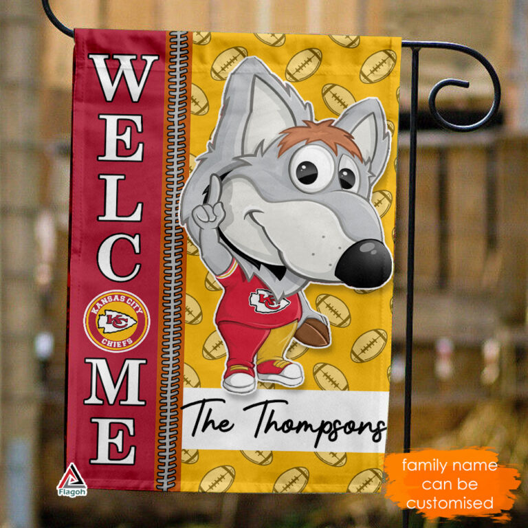 Kansas City Chiefs Football Flag, KC Wolf Mascot Personalized Football ...