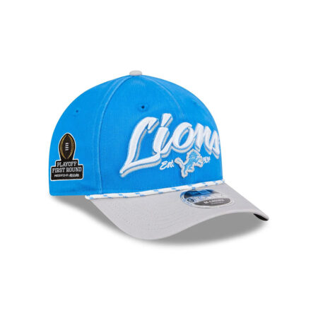 Detroit Lions Script Logo Rope Side Patch Snapback Cap in Blue and ...